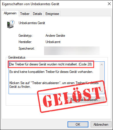 [Gelöst] Code 28: Die Treiber für dieses Gerät wurden nicht installiert ...